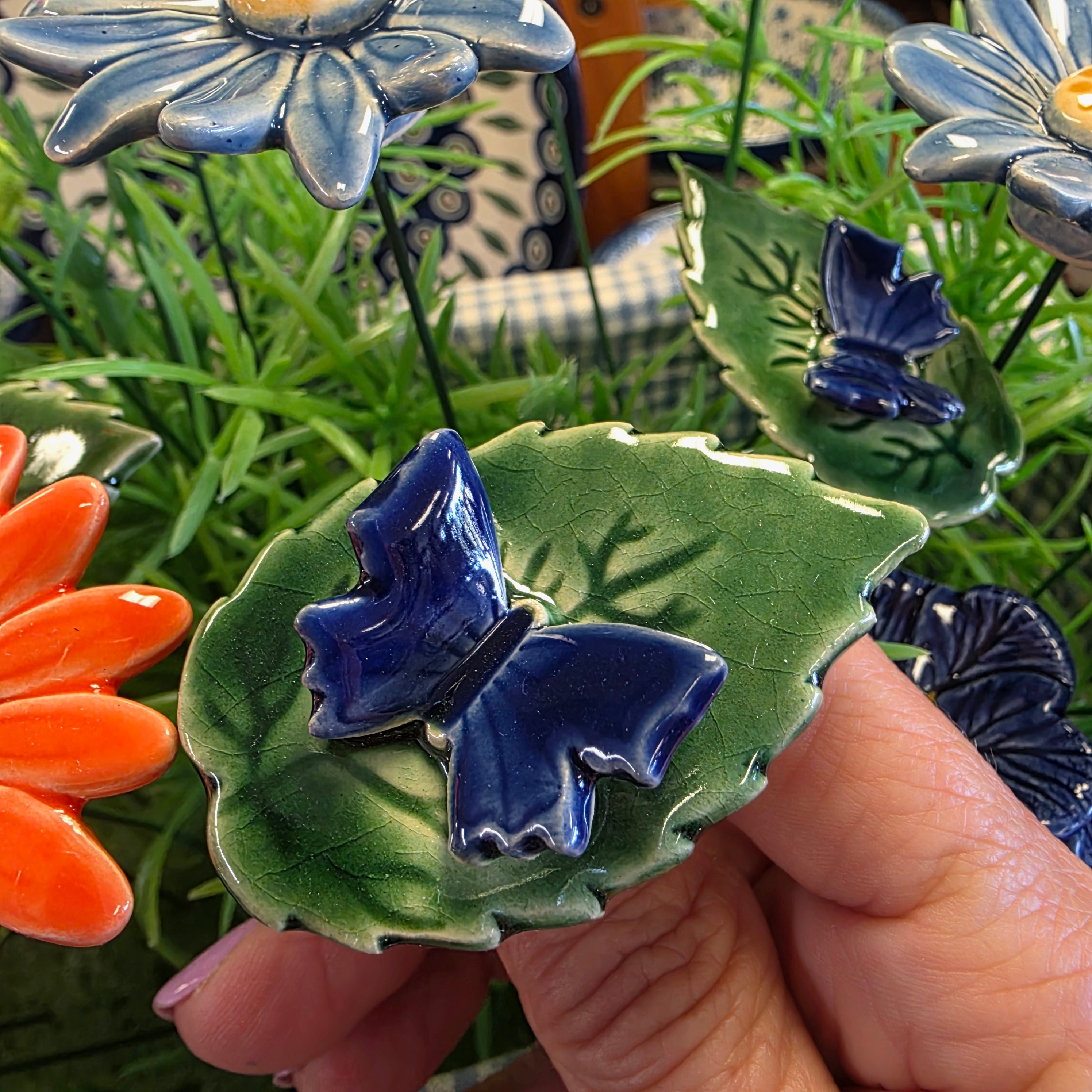 Ceramic Blue Butterfly on leaf 4822 – PolishPottery.com