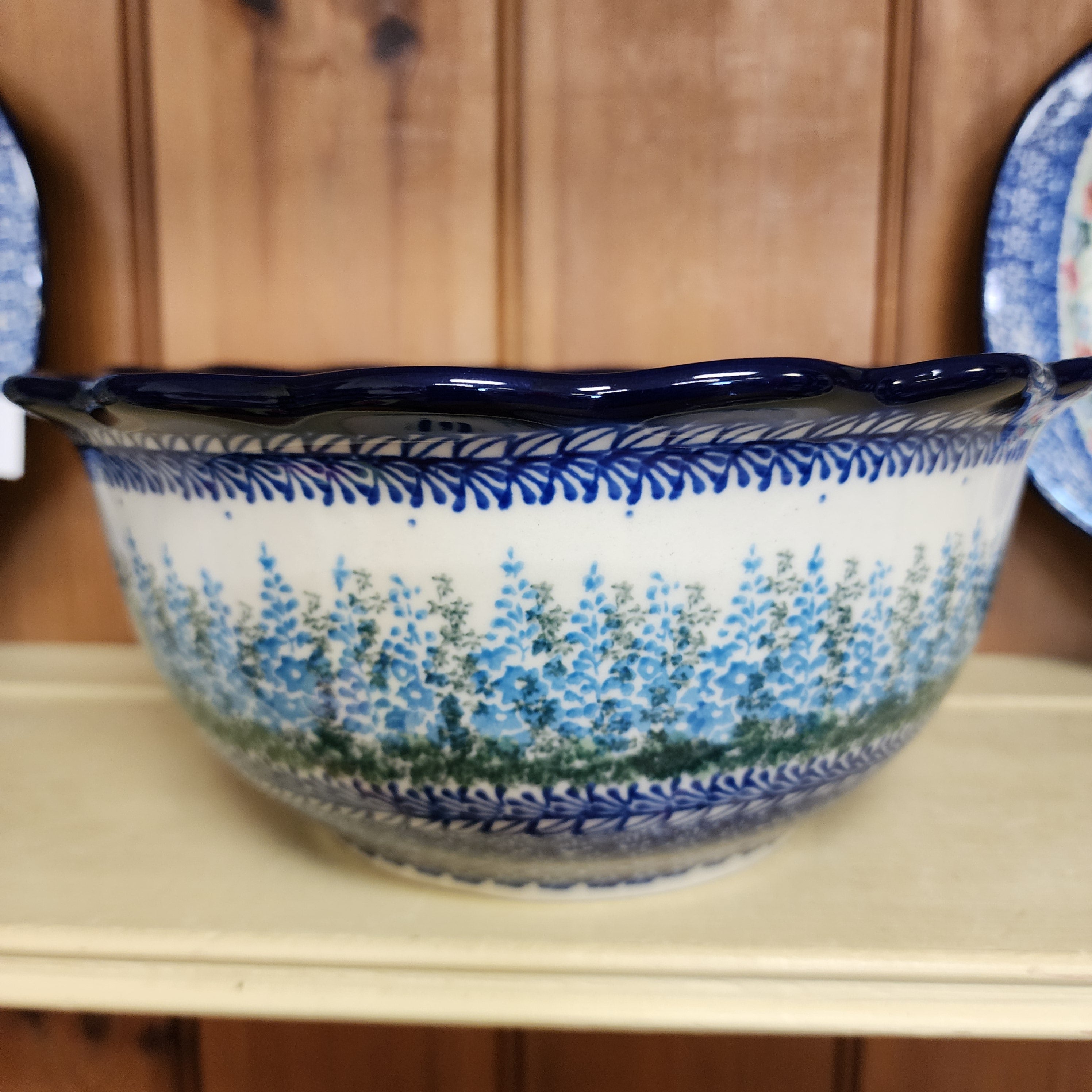 Bowl Scalloped Edge 9"x4" 3279x Virginia Blue Bells – PolishPottery.com